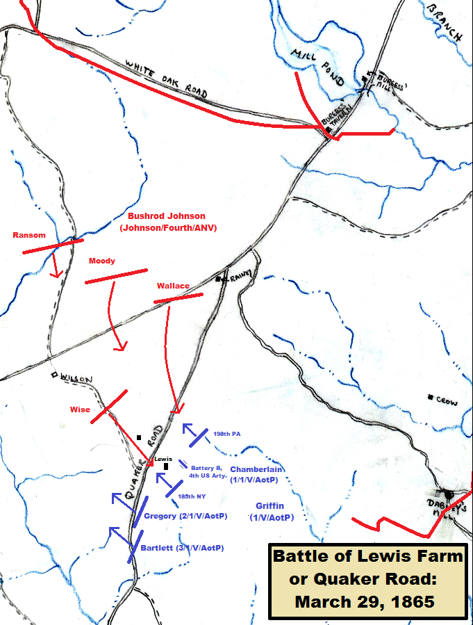 MAP: Battle of Lewis Farm or Quaker Road: March 29, 1865 (Bearss Base)